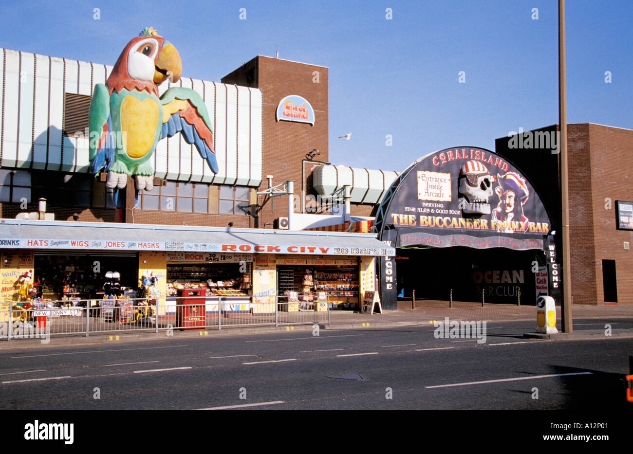 Shopping center centre with parrot facade Blackpool Lancashire England ...