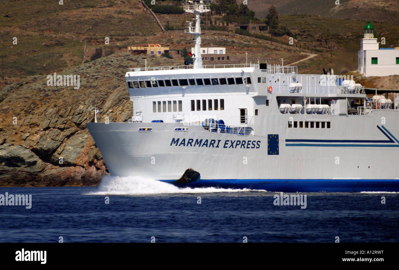 Large passenger ferry in Greek Cyclades islands Stock Photo - Alamy