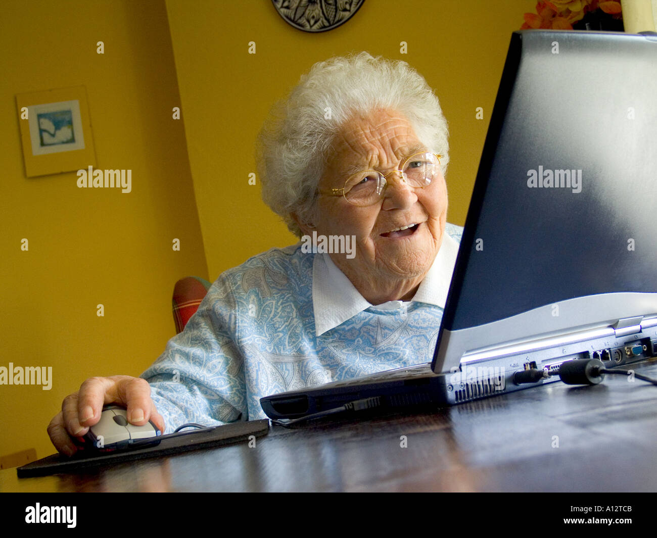 Senior elderly lady laptop computer fascinated confident smiling amazed ...