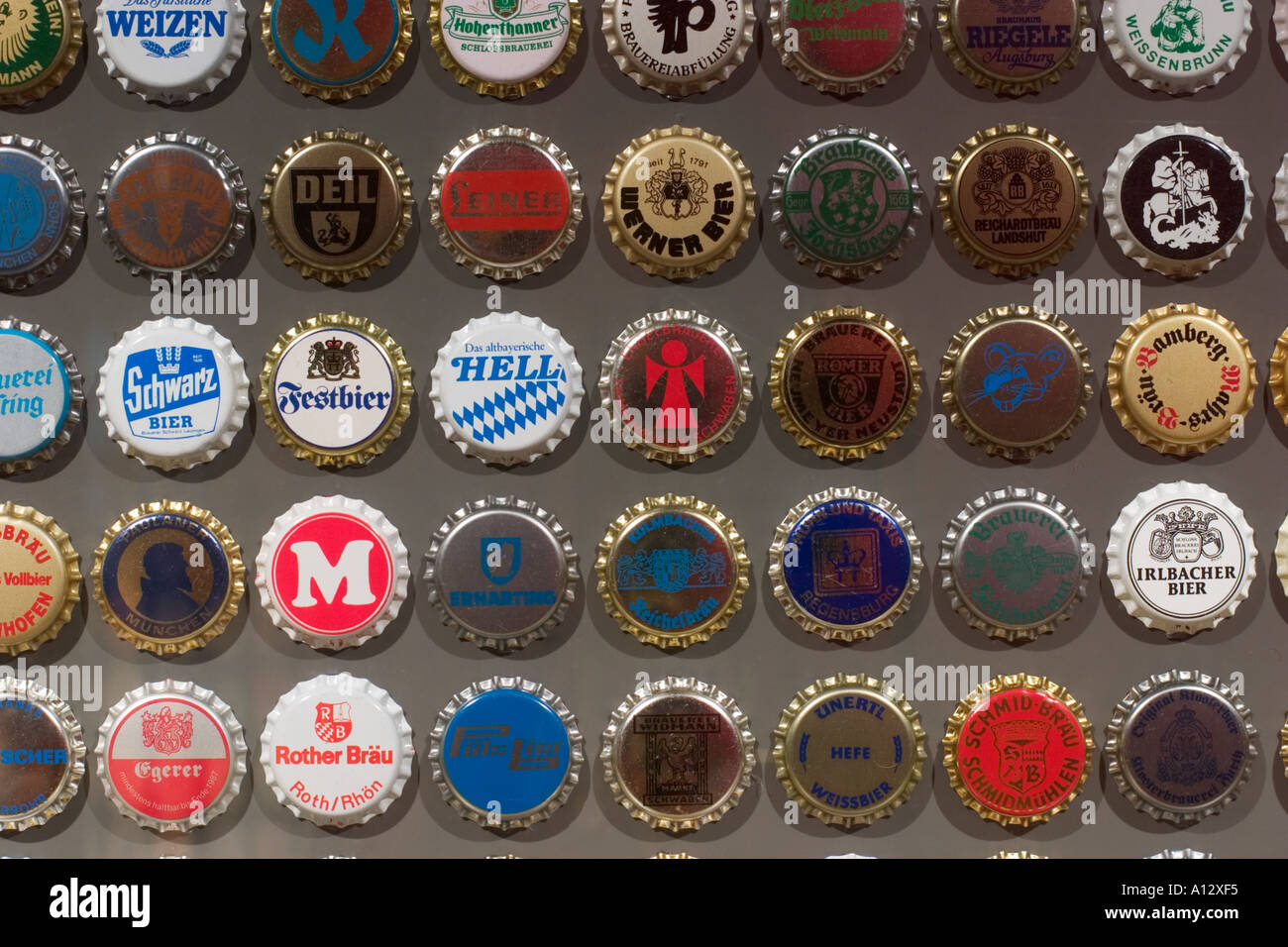 bottle caps Bavarian brewery museum in Kulmbach Franconia Germany Stock ...