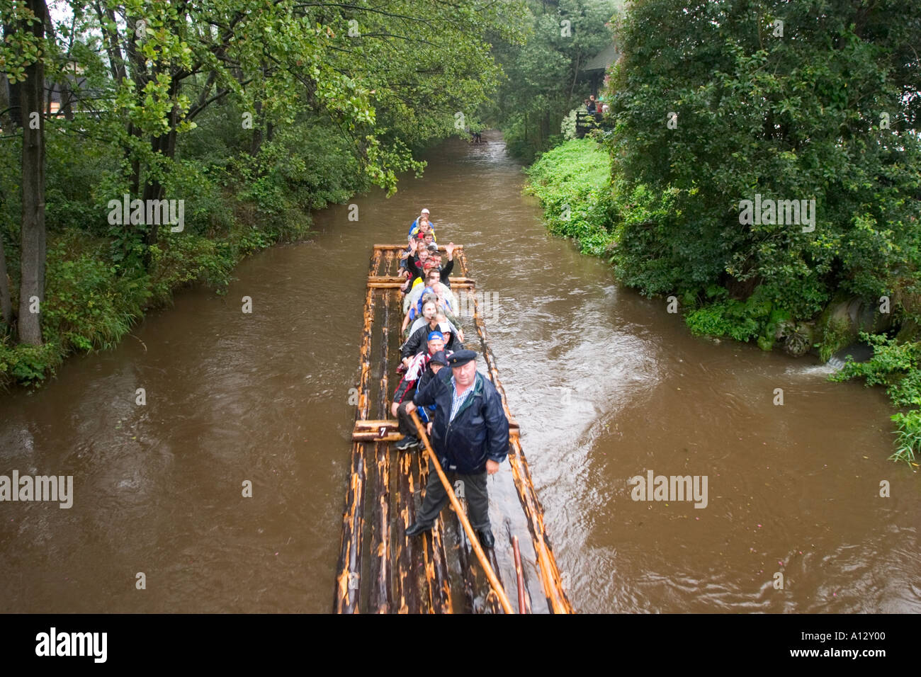 rafting on Wilde Rodach near Wallenfels Frankenwald Franconia Germany ...