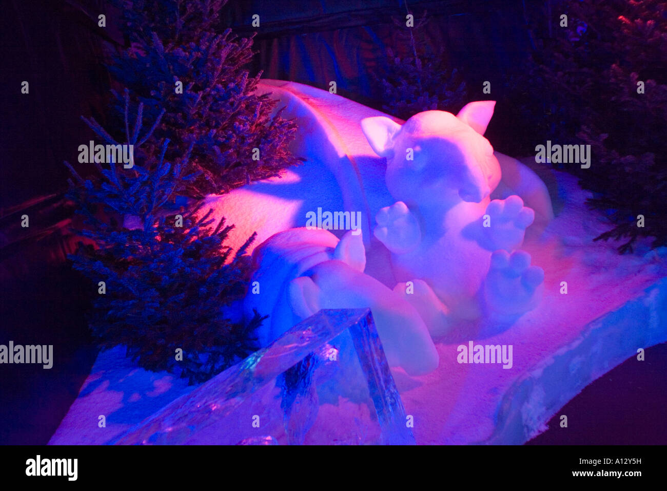 Lubeck at christmas ICE World exhibition of giant ice statues of animal ...