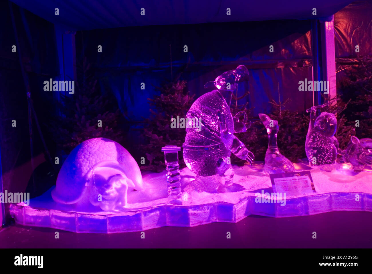 Lubeck at christmas ICE World exhibition of giant ice statues of animal ...