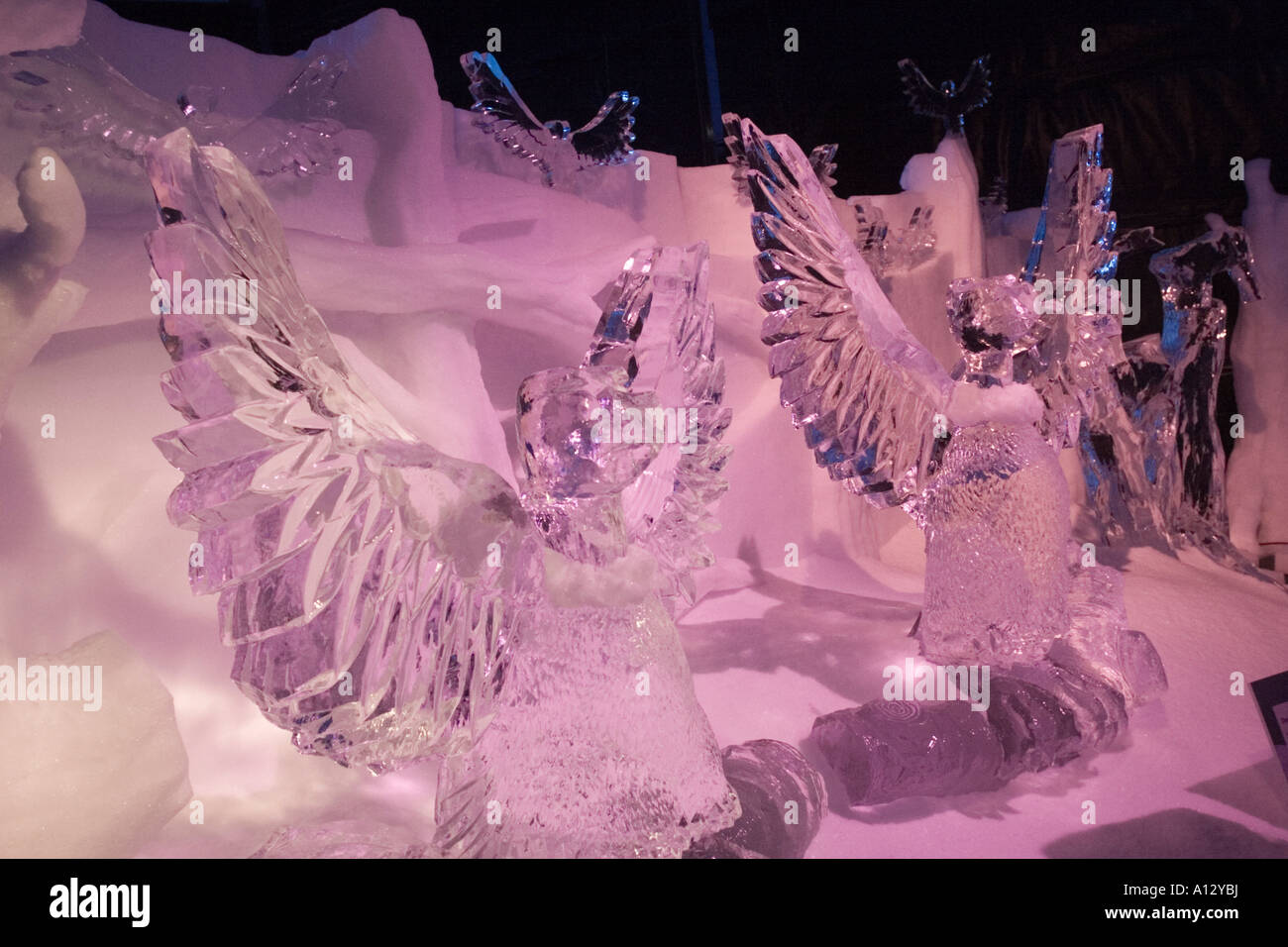 Lubeck at christmas ICE World exhibition of giant ice statues of animal ...