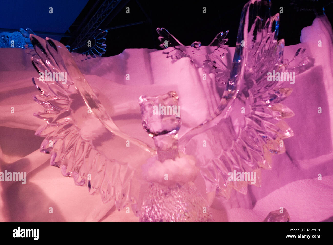 Lubeck at christmas ICE World exhibition of giant ice statues of animal ...