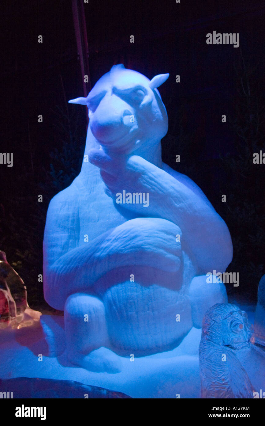 Lubeck at christmas ICE World exhibition of giant ice statues of animal ...