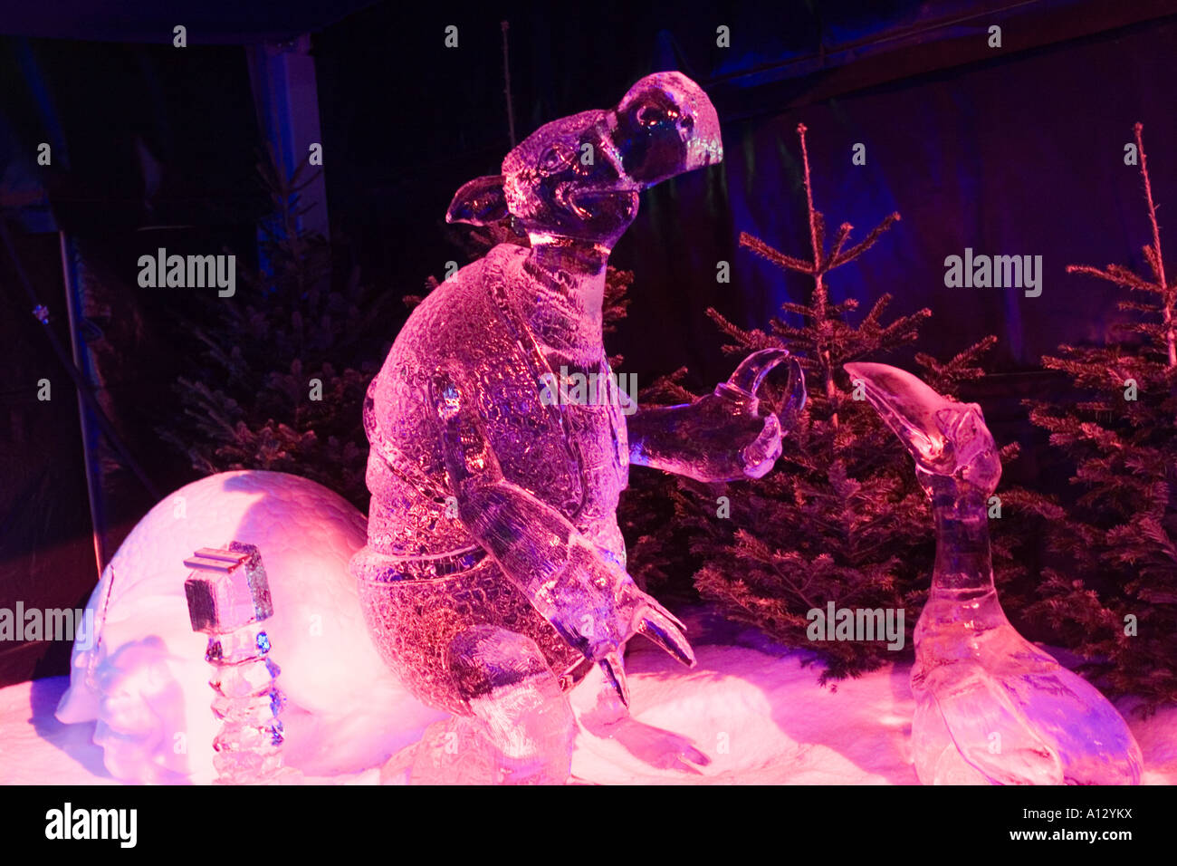 Lubeck at christmas ICE World exhibition of giant ice statues of animal ...