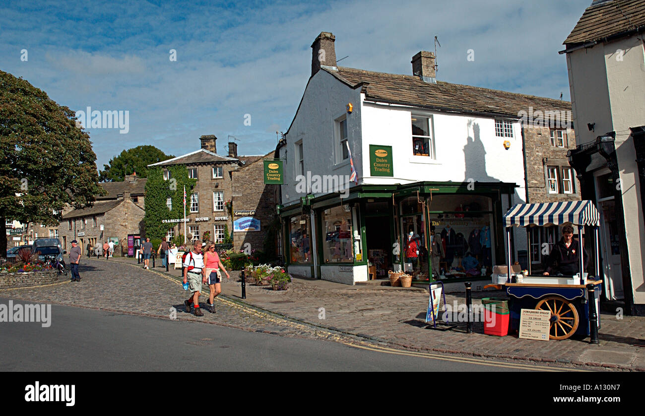 The Square Grassington village in summer Yorkshire Dales North ...