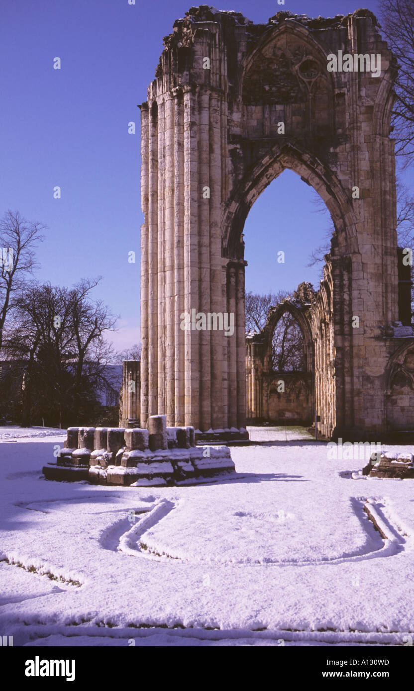 St Marys Abbey ruins in winter Museum Gardens snow scene York North ...