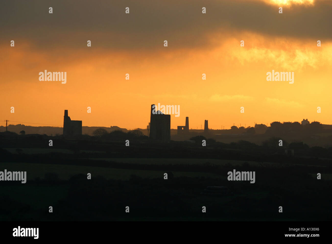 Sunset over Carn Brea Redruth Cornwall UK Stock Photo - Alamy