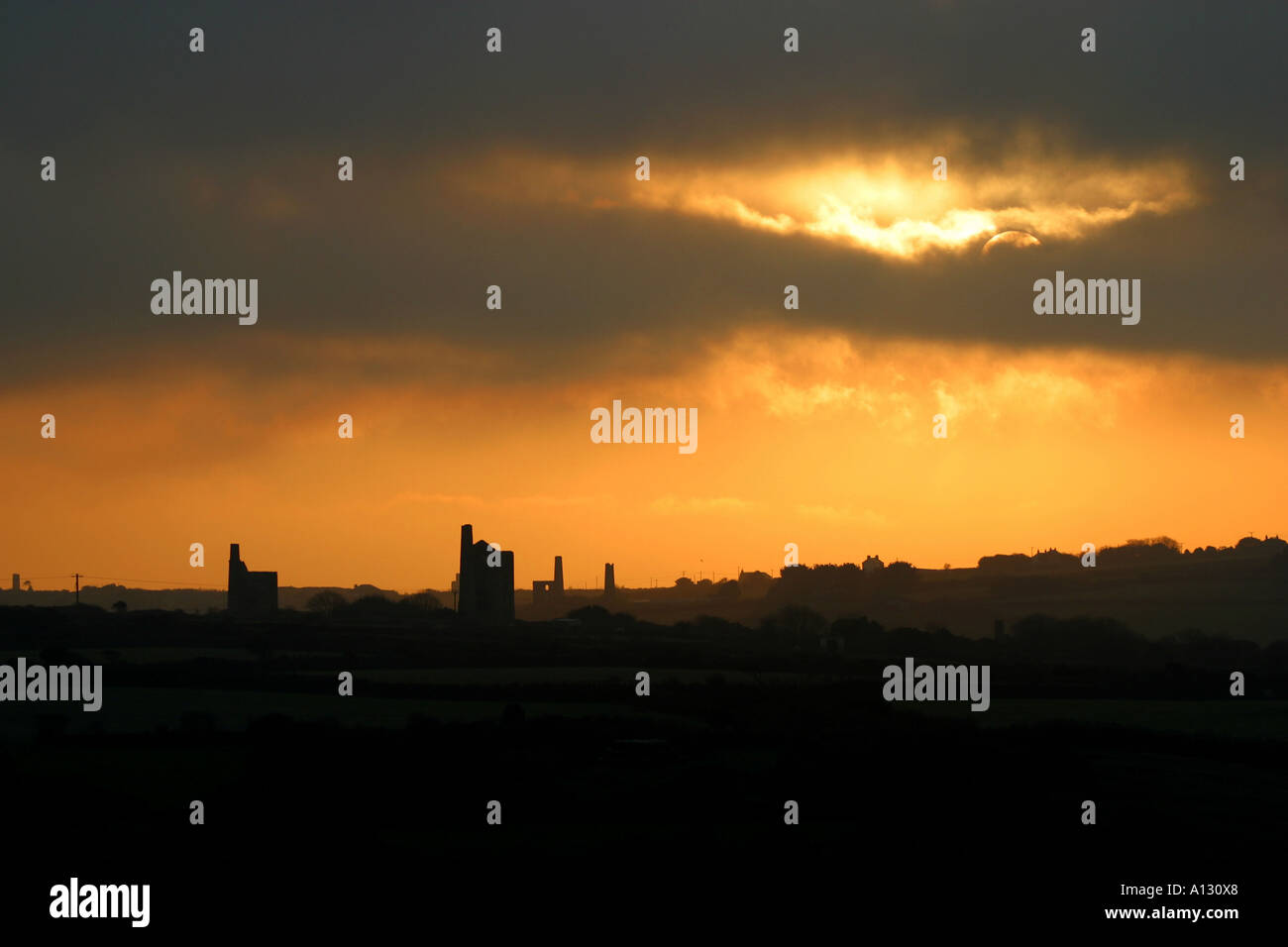 Sunset over Carn Brea Redruth Cornwall UK Stock Photo - Alamy