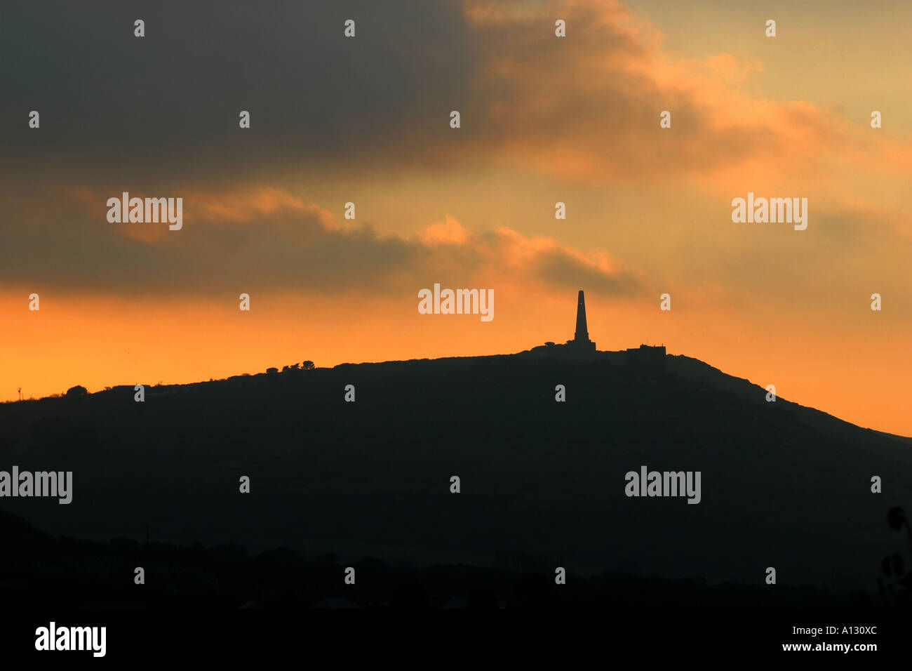 Sunset over Carn Brea Redruth Cornwall UK Stock Photo - Alamy
