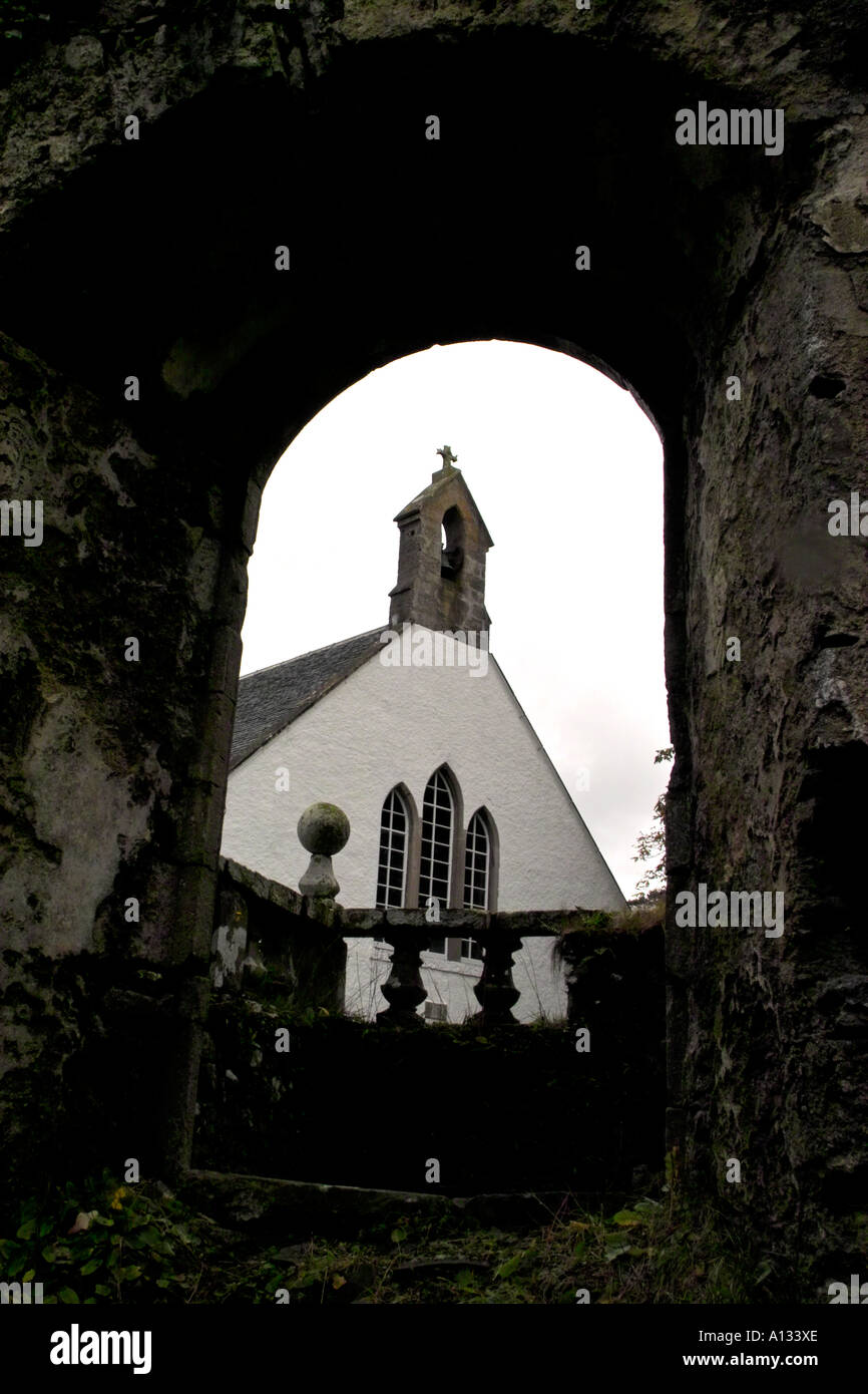 Kilmore church viewed through the ruins of the old church, Isle of Skye ...