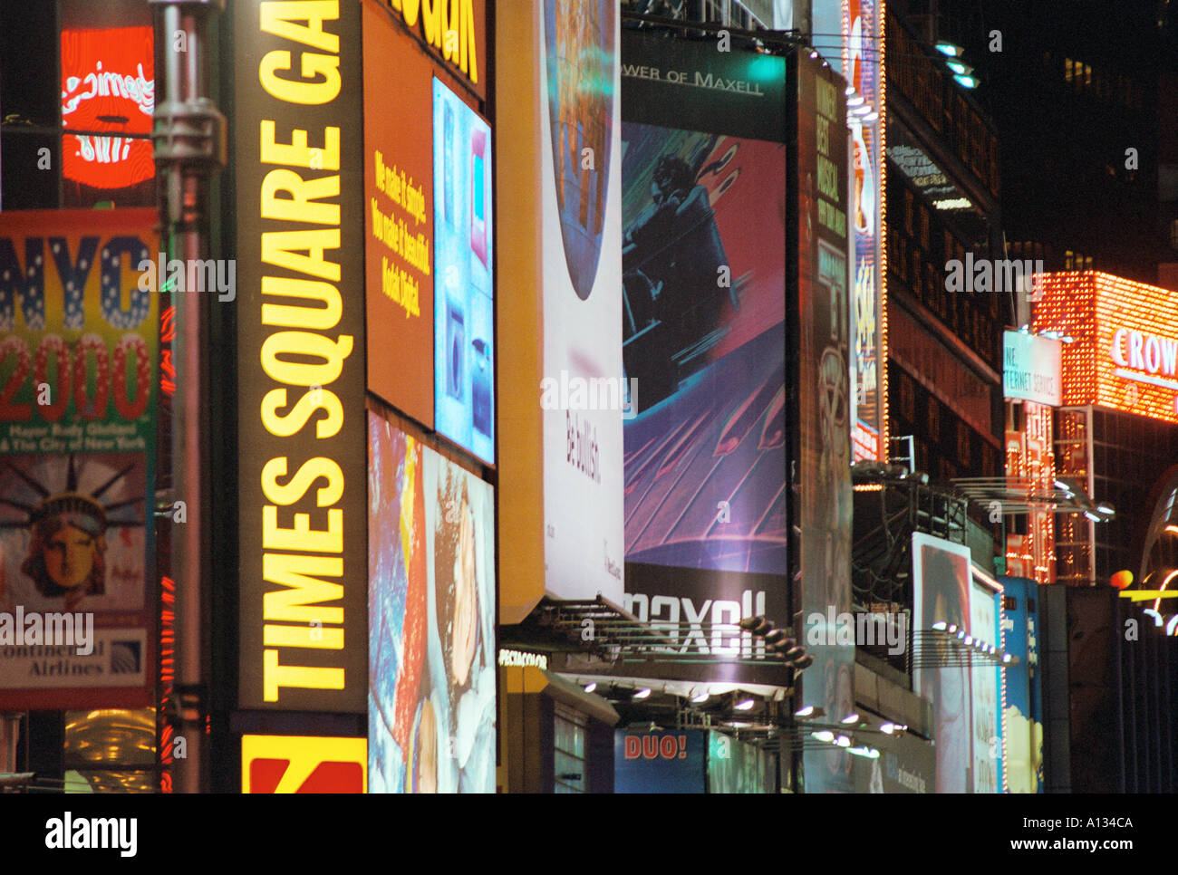 times square signs new york city night Stock Photo - Alamy