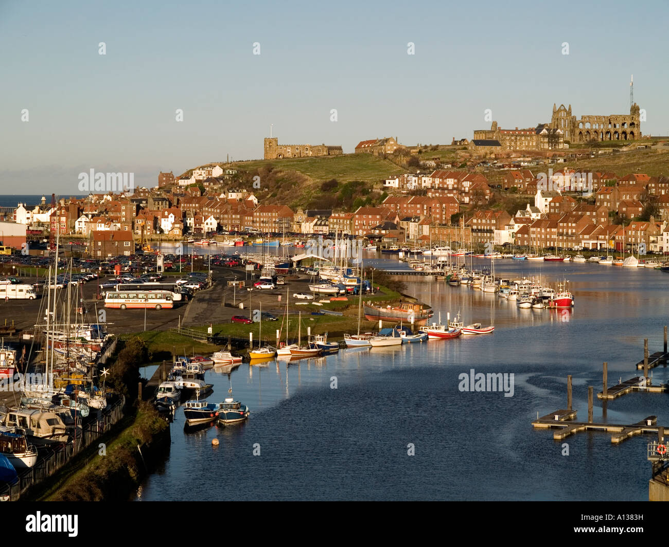 Pleasure craft in the River Esk at Whitby North Yorkshire Stock Photo ...