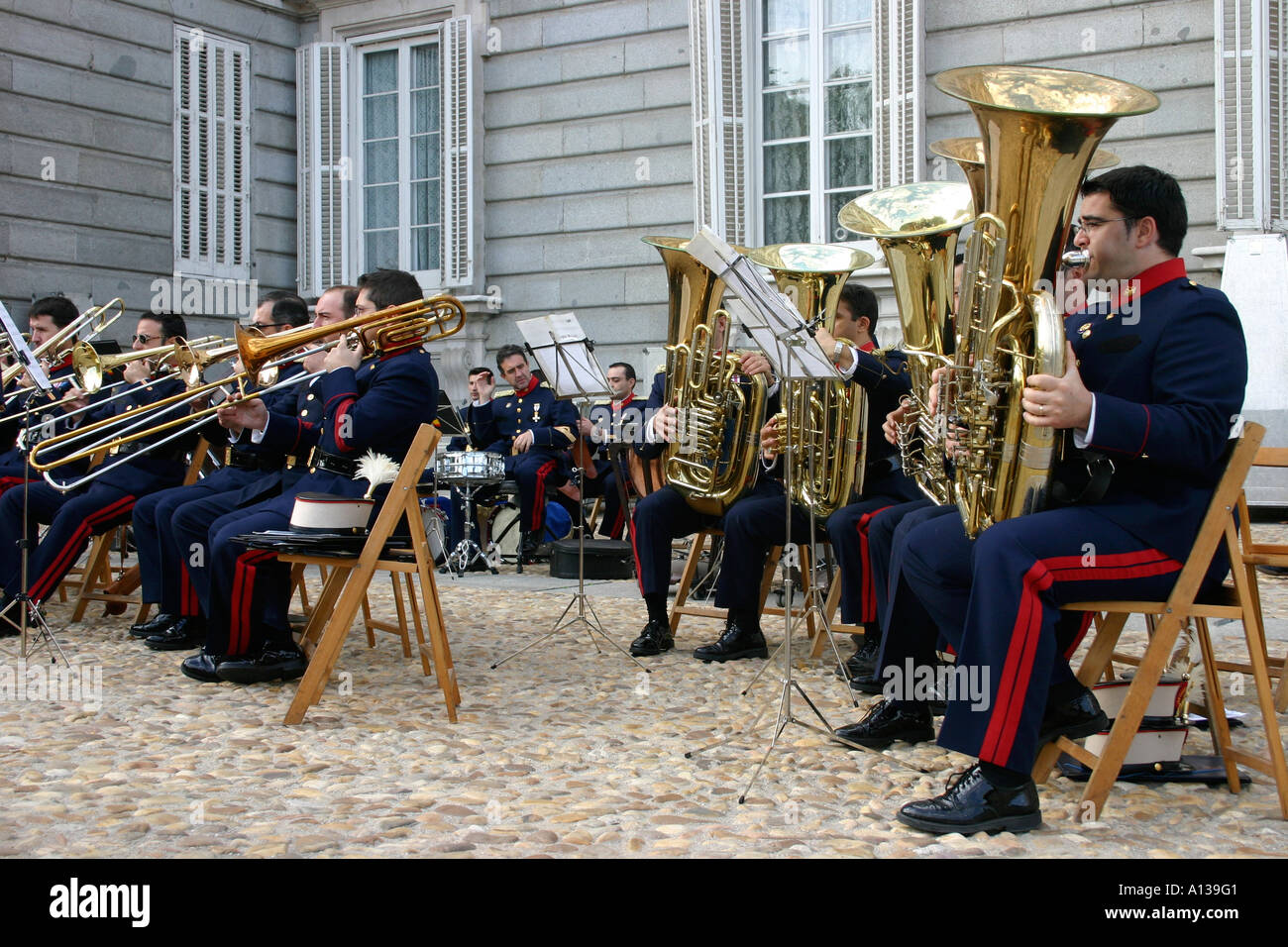 Guard band playing at Palacio de Oriente the Spanish Royal Palace ...