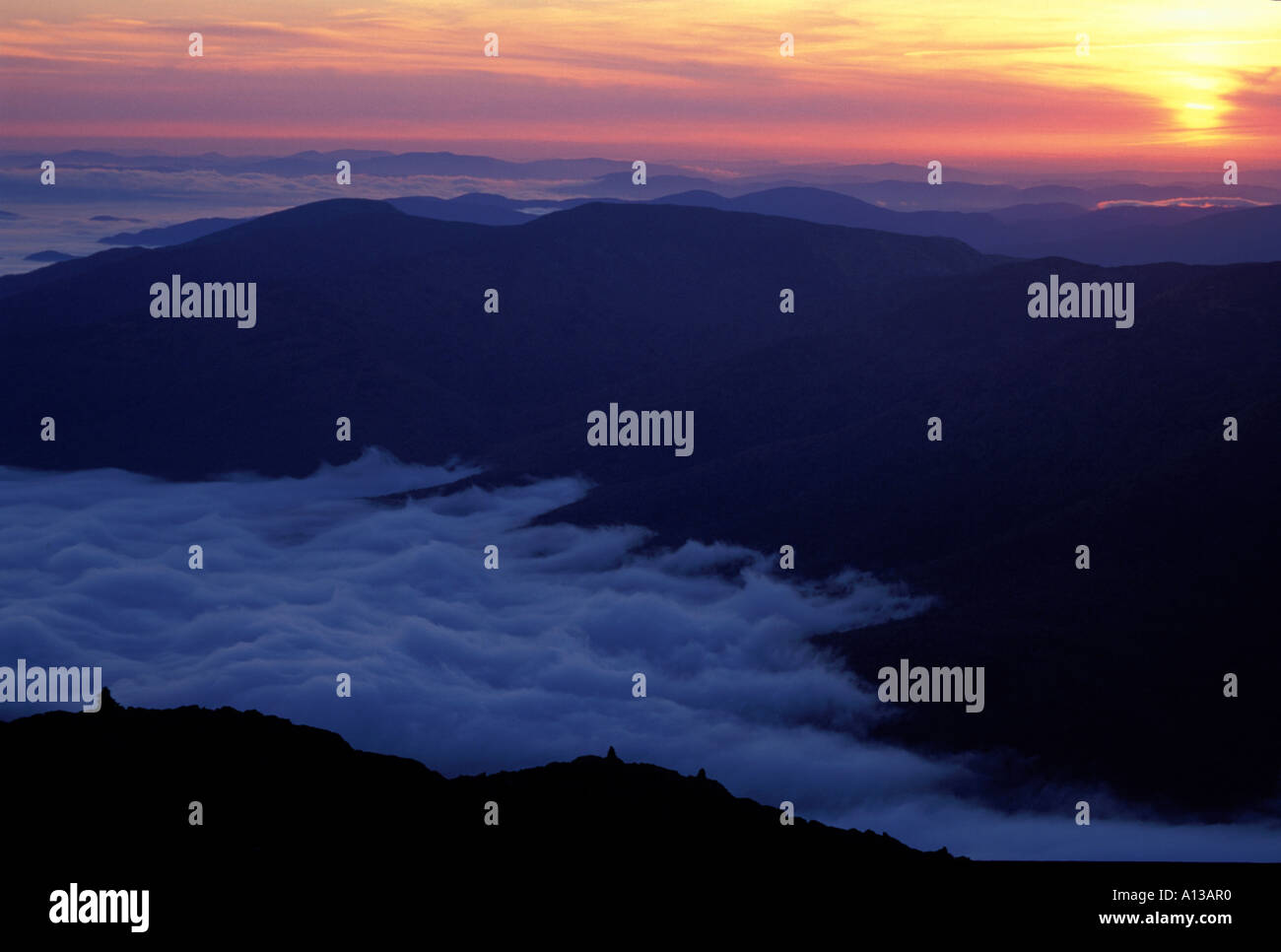 Fog in the valleys below Mt Madison in New Hampshire s White Mountains ...