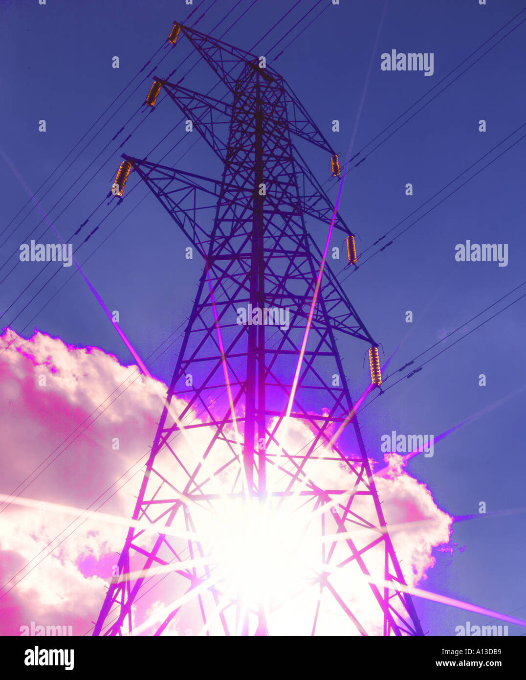 pylon looking up sunburst Stock Photo - Alamy