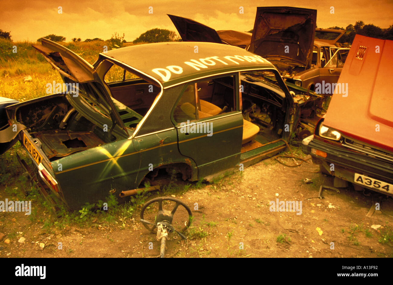 wrecked car scrapyard Stock Photo - Alamy