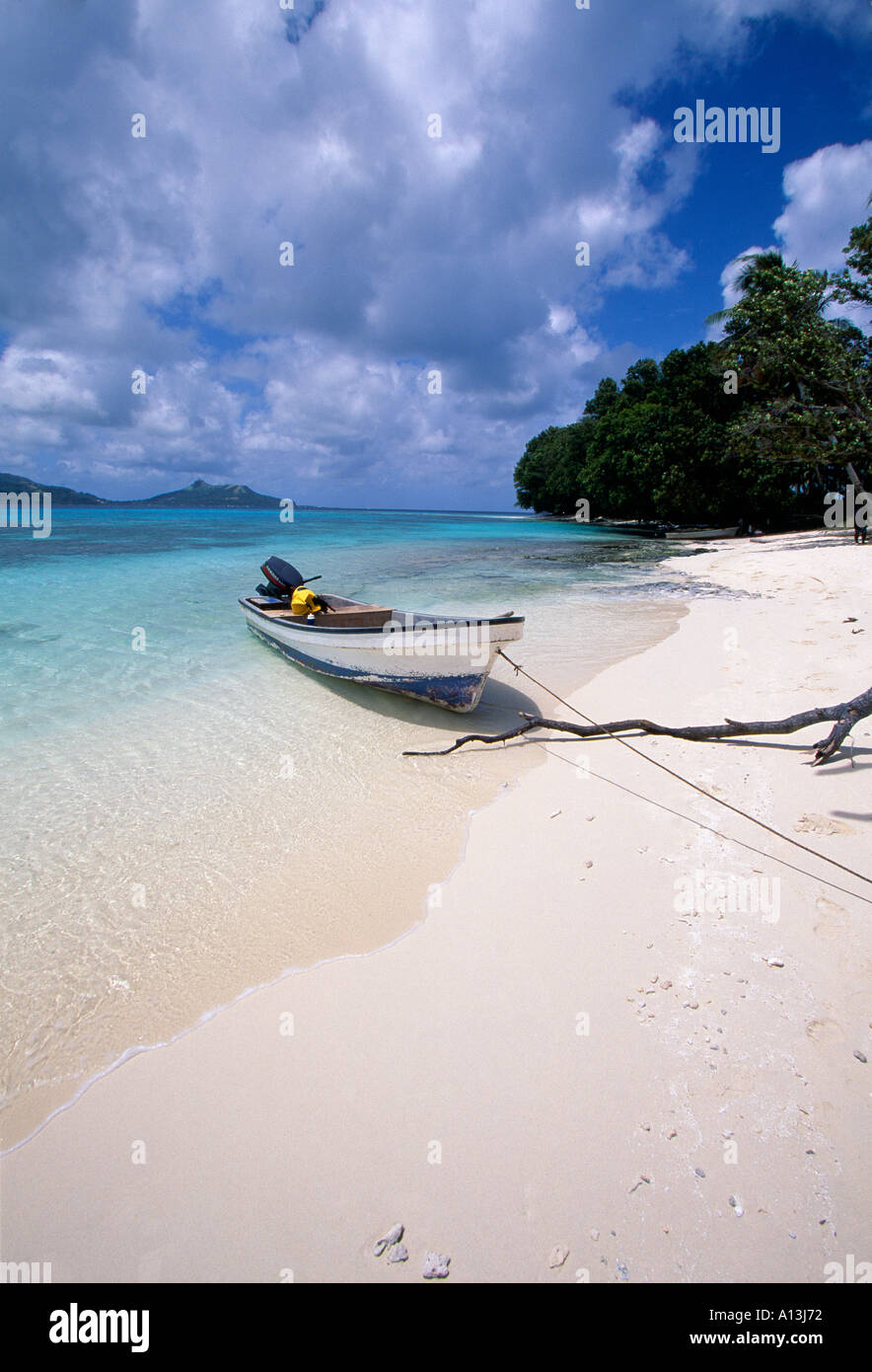 Fishing boat pulled up on beach Truk Lagoon Federated States of ...