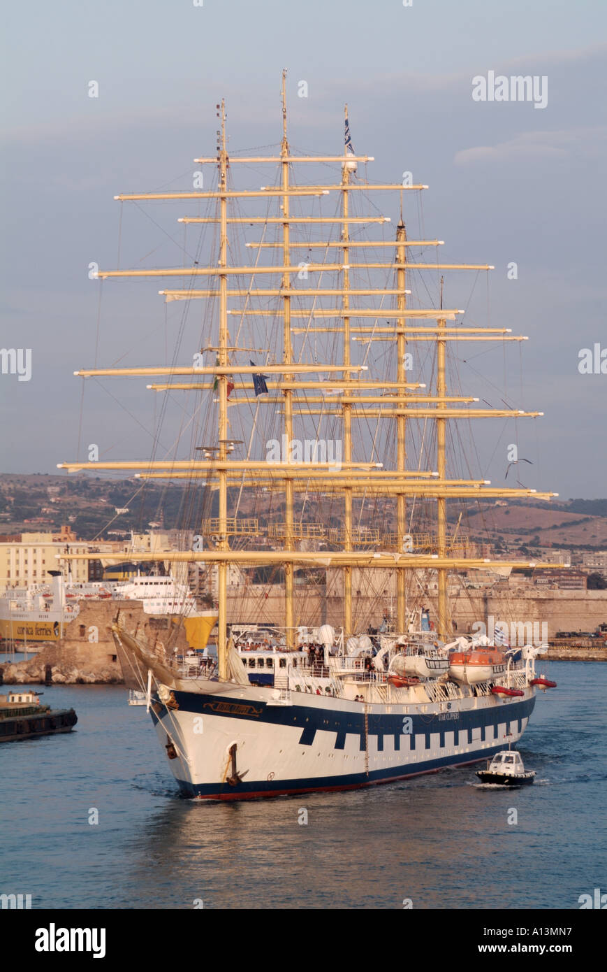 Civitavecchia port Royal Clipper five masted sailing cruise ship Stock ...