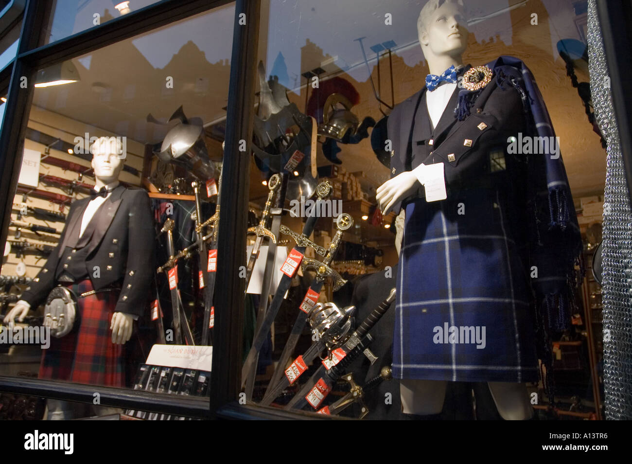 Gift shop selling kilts sporrans and swords Edinburgh Scotland Stock ...
