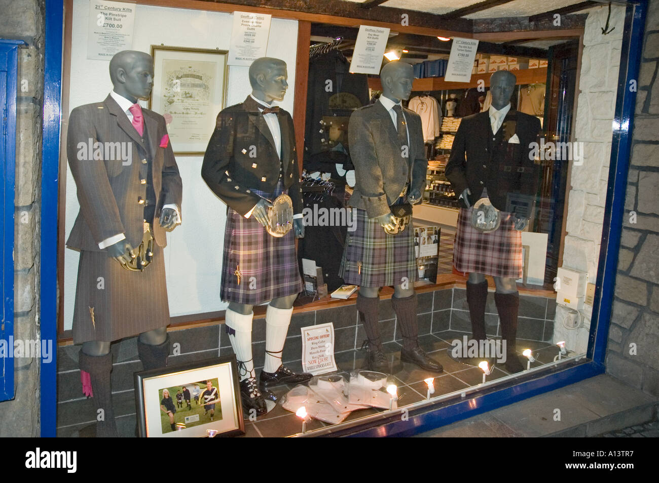 Gift shop selling kilts sporrans and suits Edinburgh Scotland Stock ...