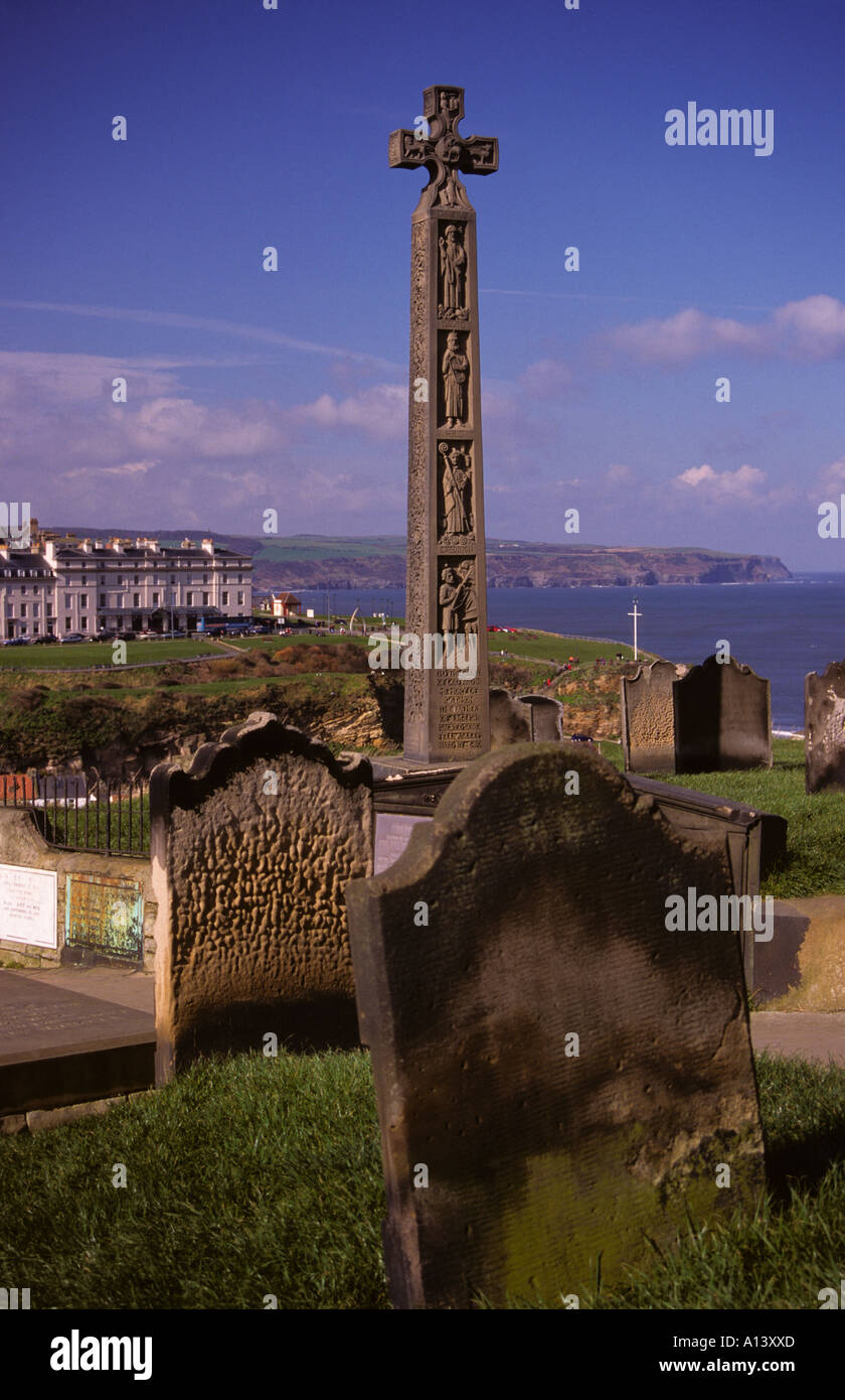 Cross of Caedmon at St Marys Church Whitby North Yorkshire England UK ...