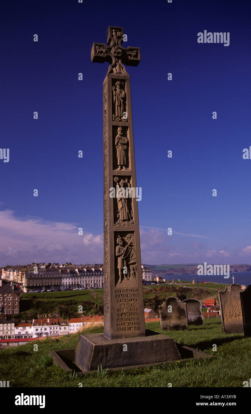 Cross of Caedmon at St Marys Church Whitby North Yorkshire England UK ...