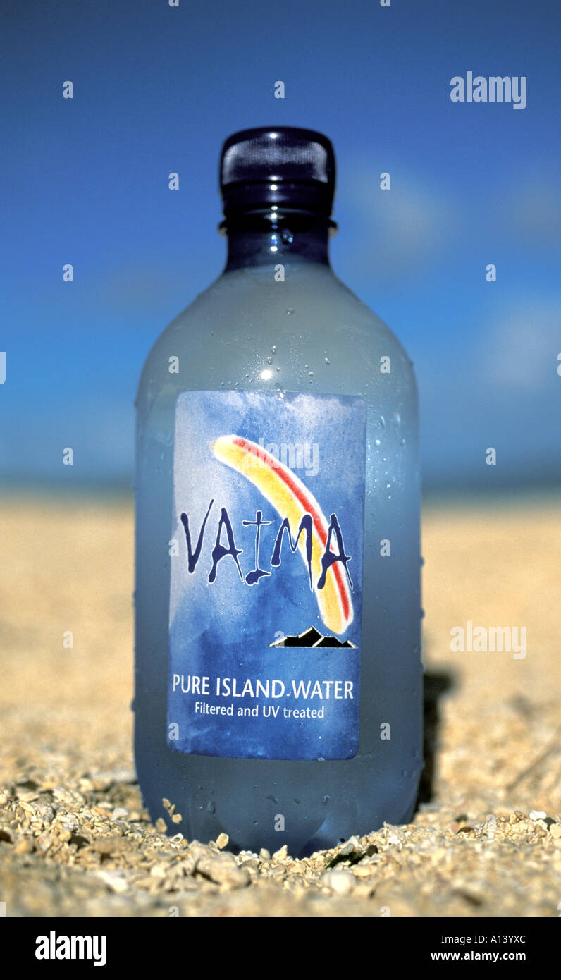 Bottled filtered and UV treated Vaima mineral water on a Cook Islands ...
