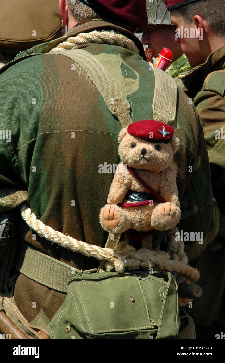 Period costume RAF soldier with teddy mascot Stock Photo - Alamy