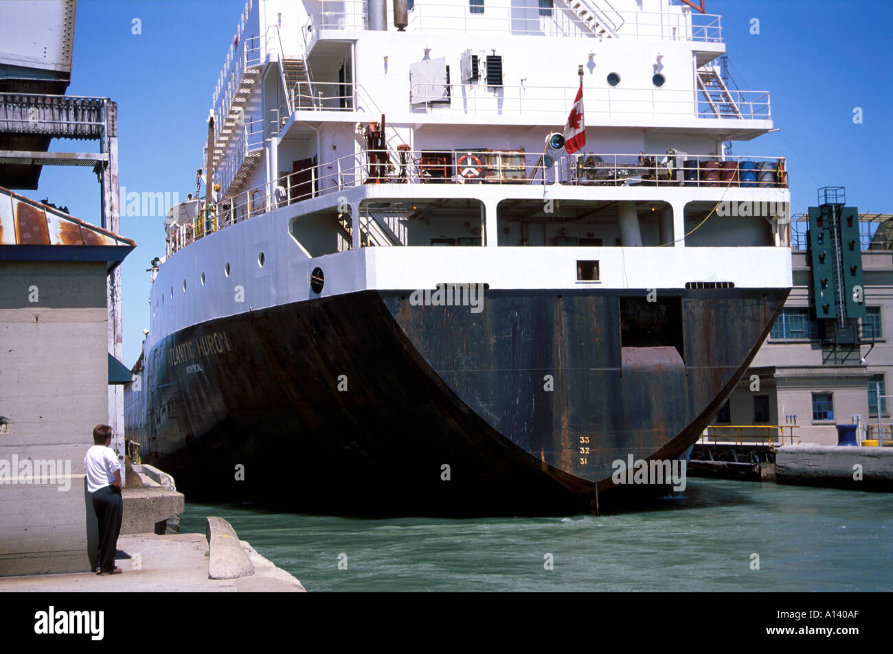 Large ship in Welland canal Ontario Stock Photo - Alamy