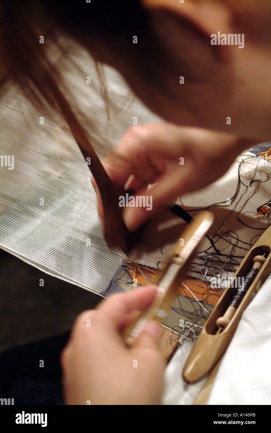 Kimono material being woven on a loom Kyoto Japan Stock Photo - Alamy