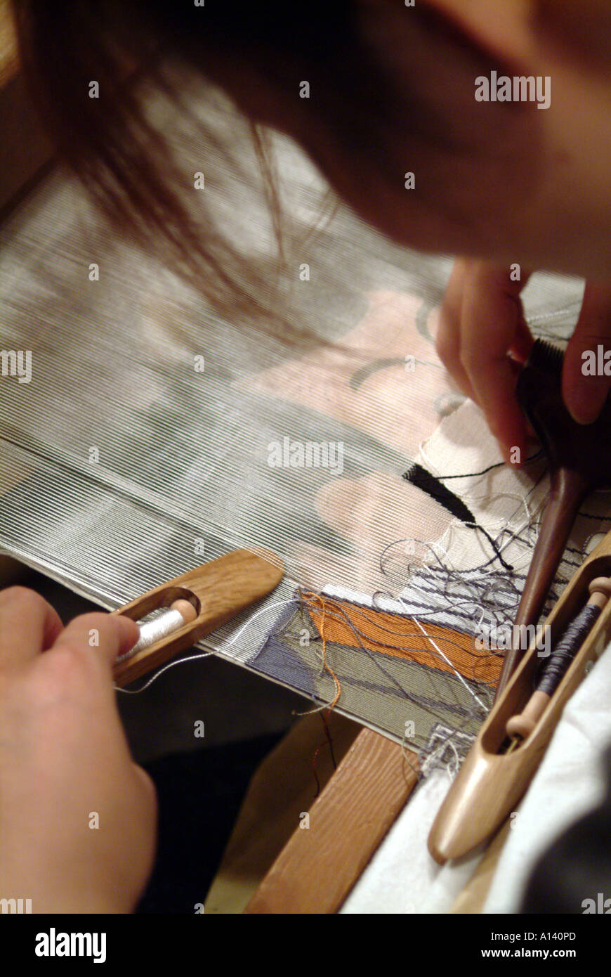 Kimono material being woven on a loom Kyoto Japan Stock Photo - Alamy