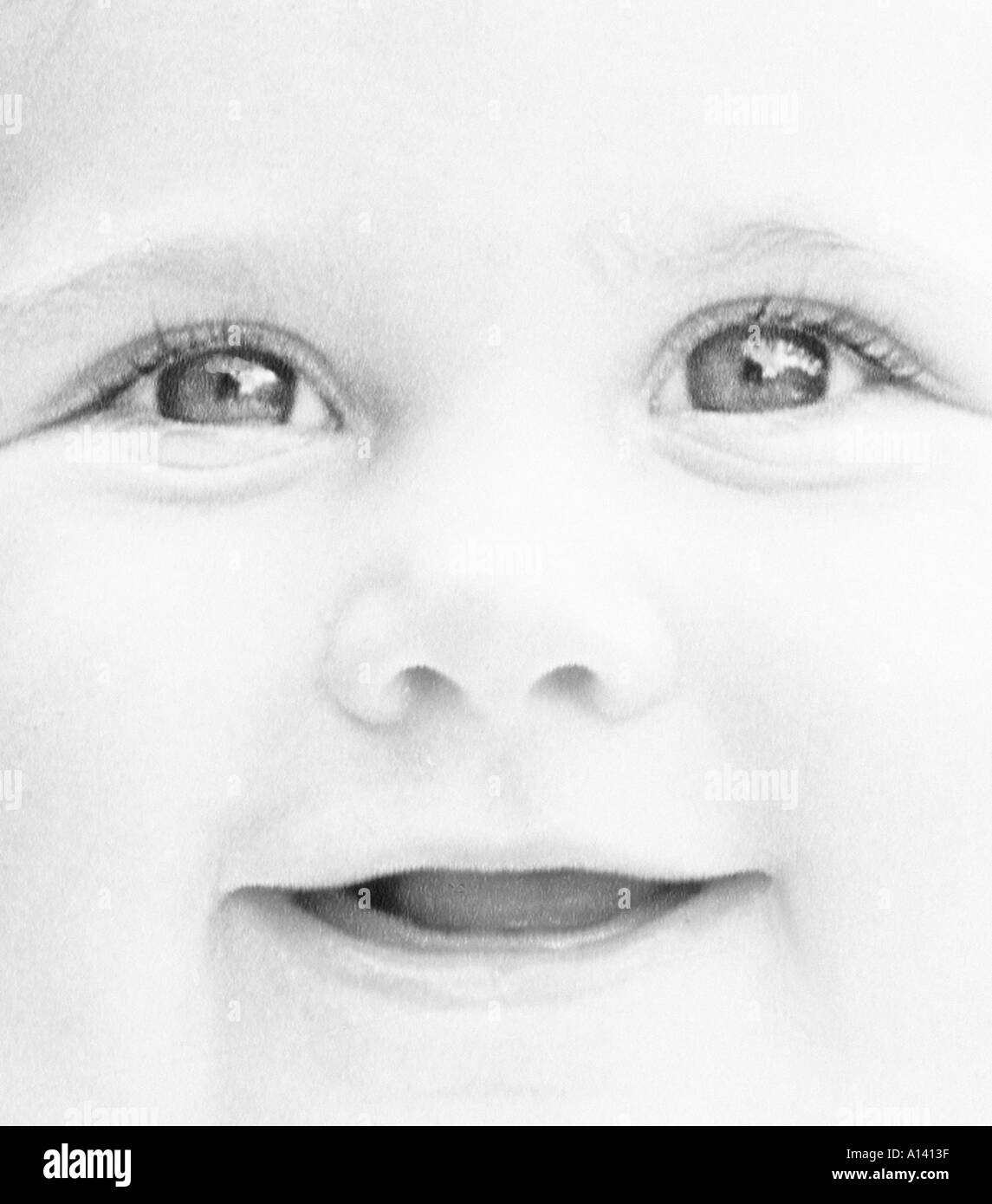 Close happy cute baby face Black and White Stock Photos & Images - Alamy