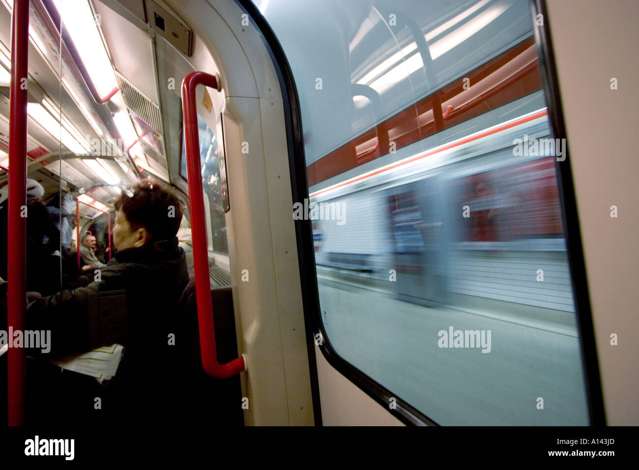 London underground tube network view from interior of tube train Stock ...