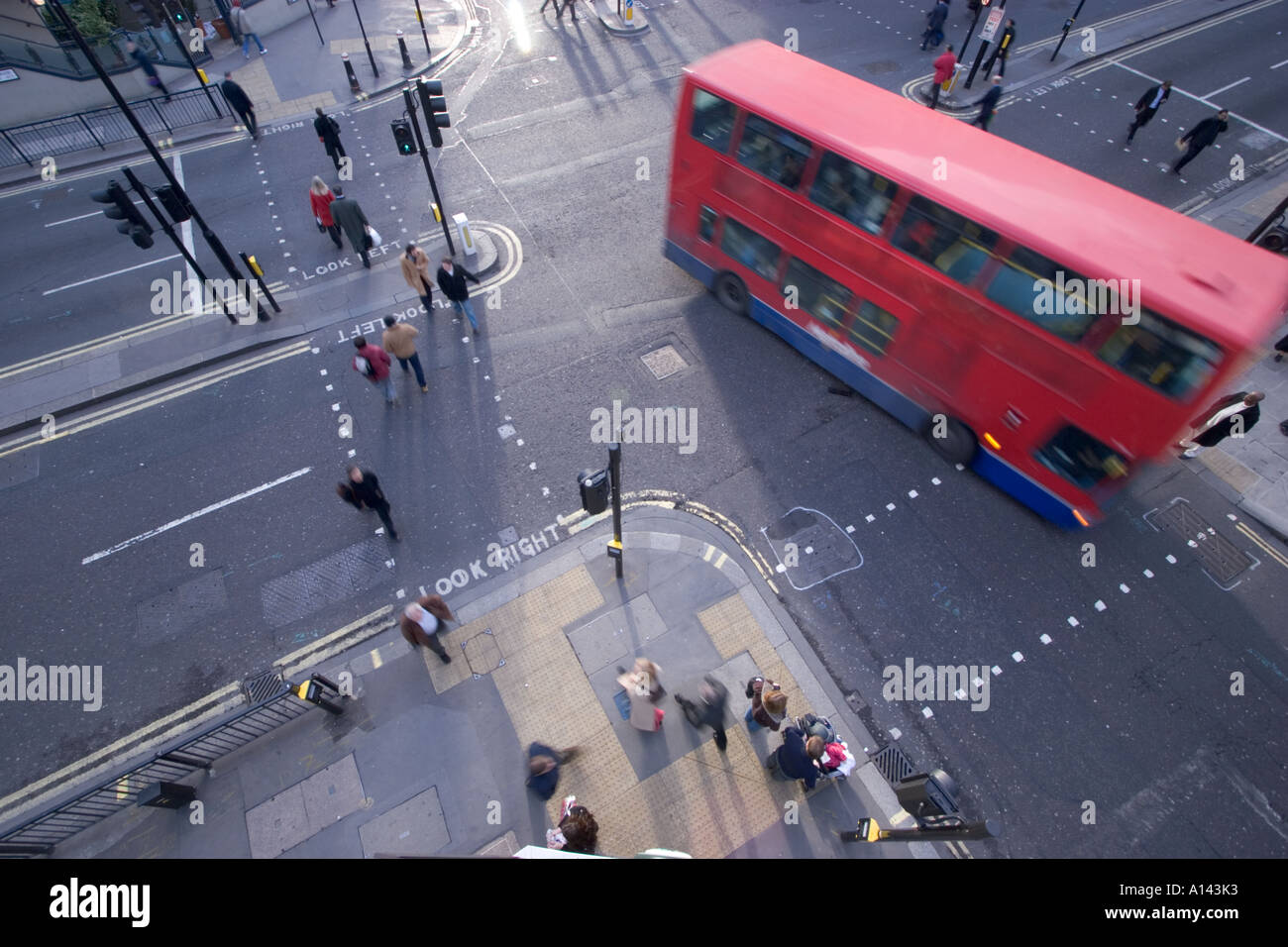 aerial view of Busy traffic intersection crossroads overlooking London ...