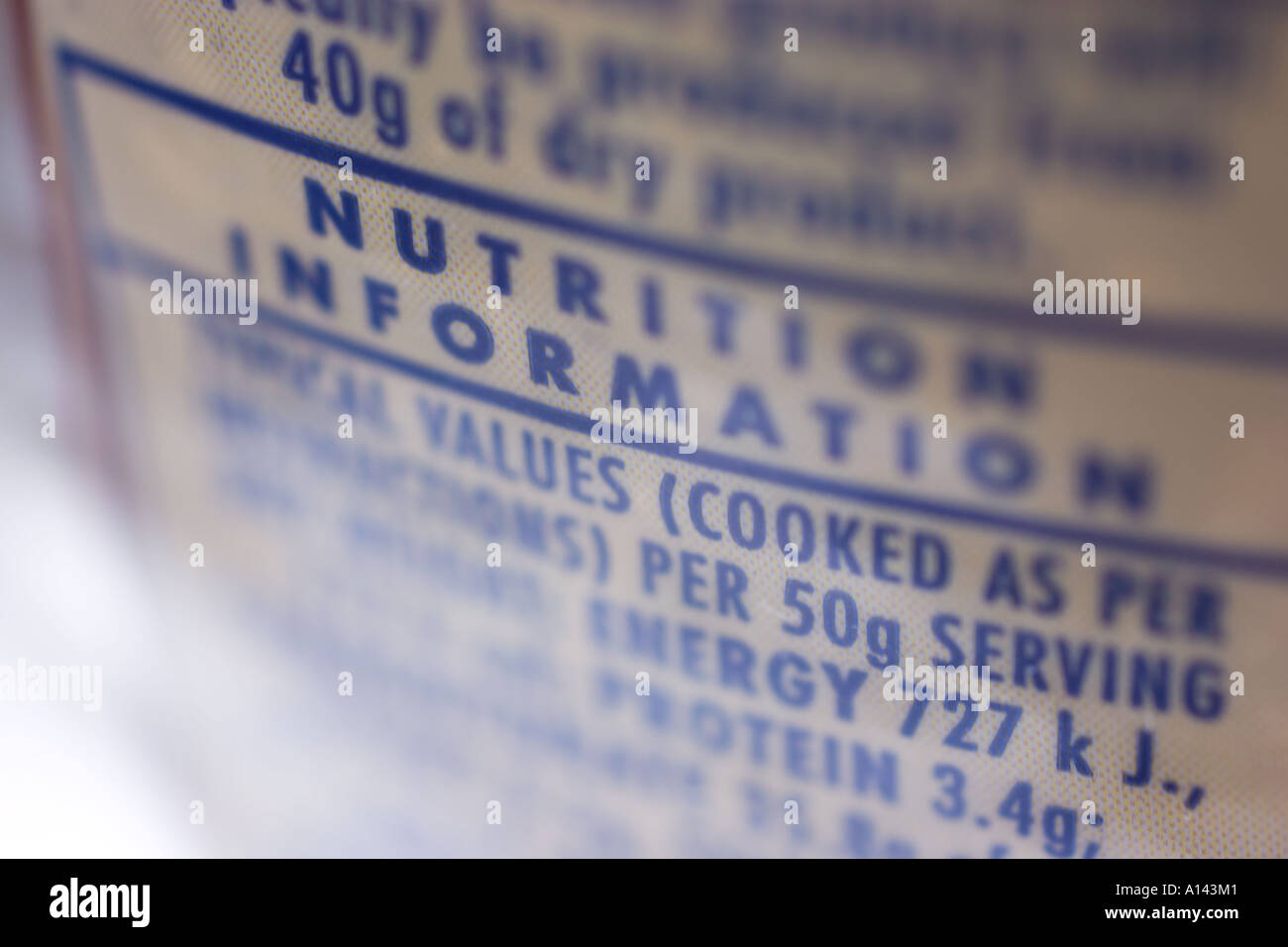 Nutrition information on packaging packet of food Stock Photo - Alamy