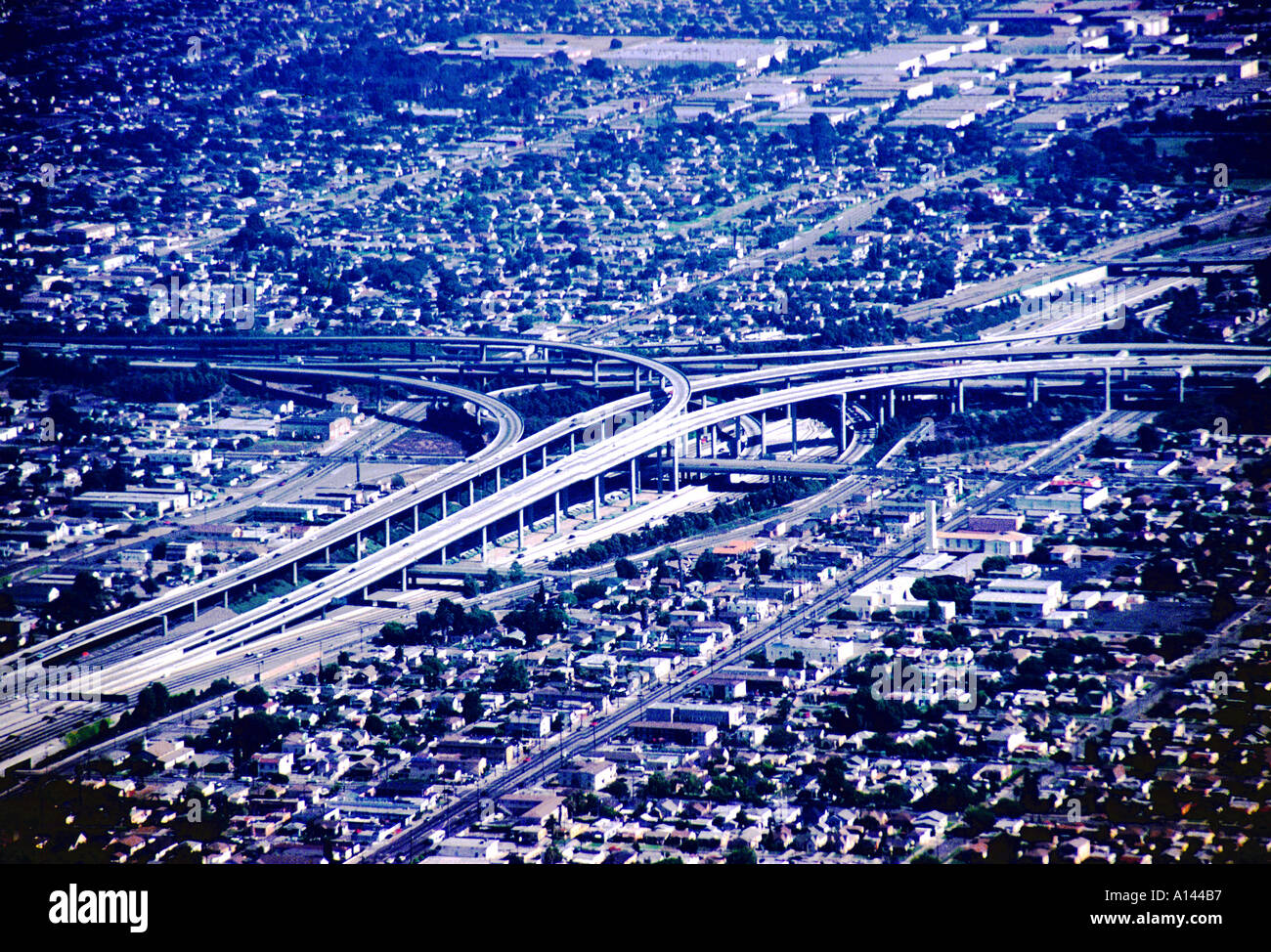 Aerial view of major freeway intersection Los Angeles California Stock ...