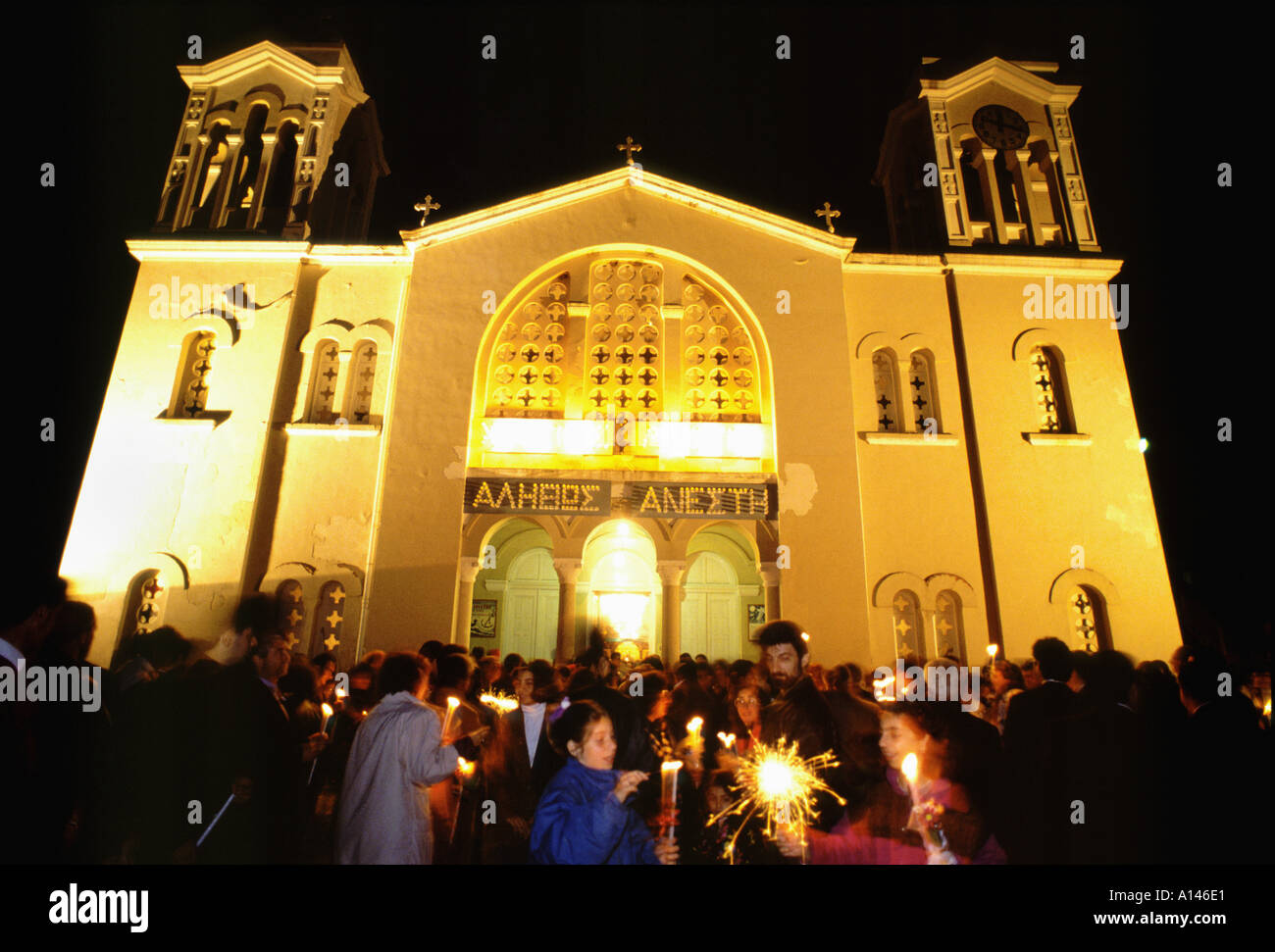 Easter midnight service Pedhoulas village, Cyprus Stock Photo - Alamy