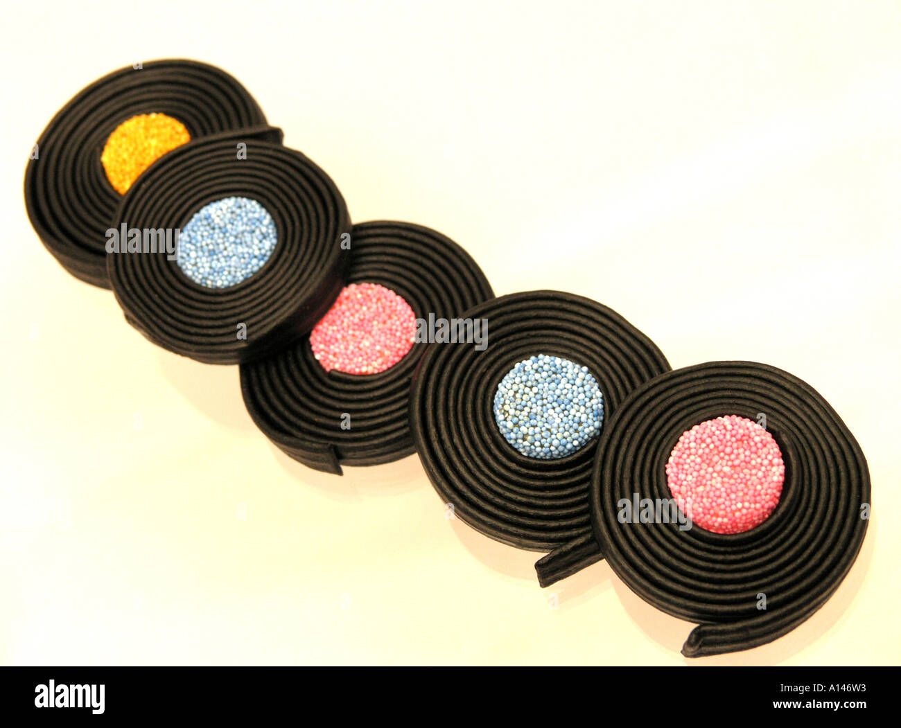 Liquorish Whirls in a row Stock Photo - Alamy