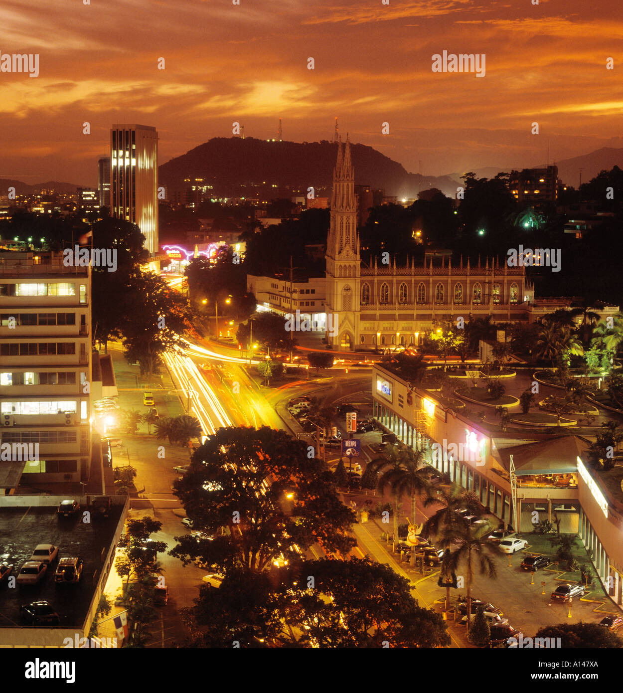 Panama City Republic of Panama Night time view of city centre Stock ...