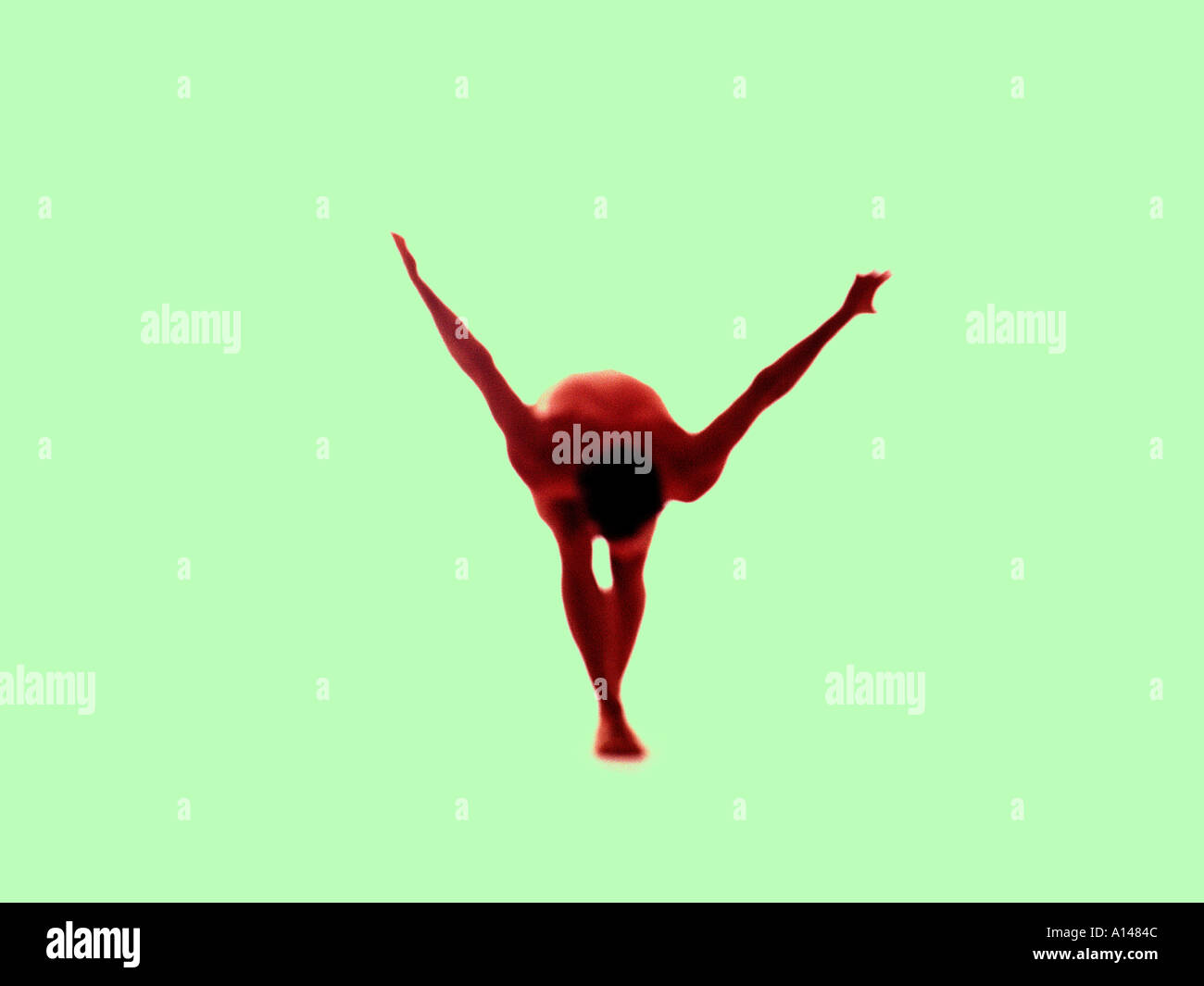 Male body shape bending forwards abstract against green background ...