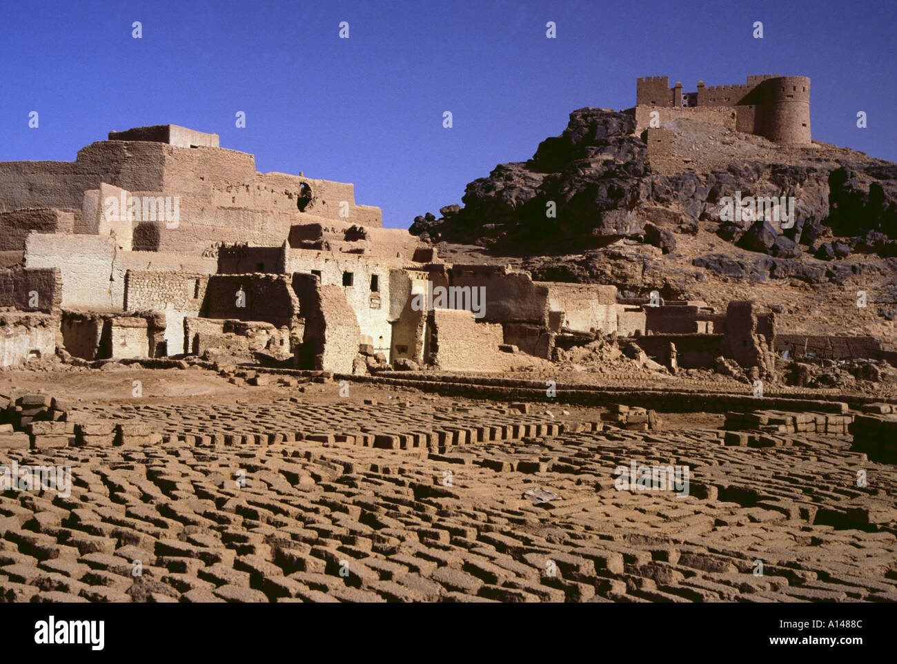 Libya city of Ghat loam bricks drying in the sun Stock Photo - Alamy