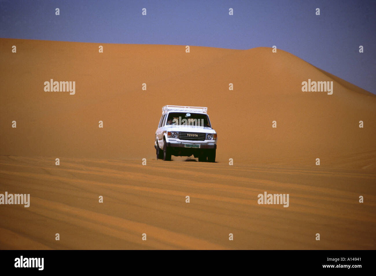 Libya desert Sahara dirt road desert road jeep driving track sand dune ...