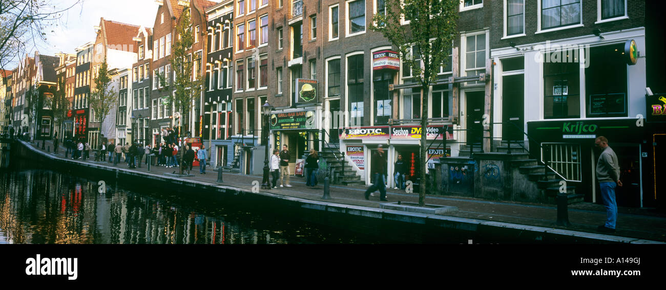General view of a canal and street in the red light district in ...
