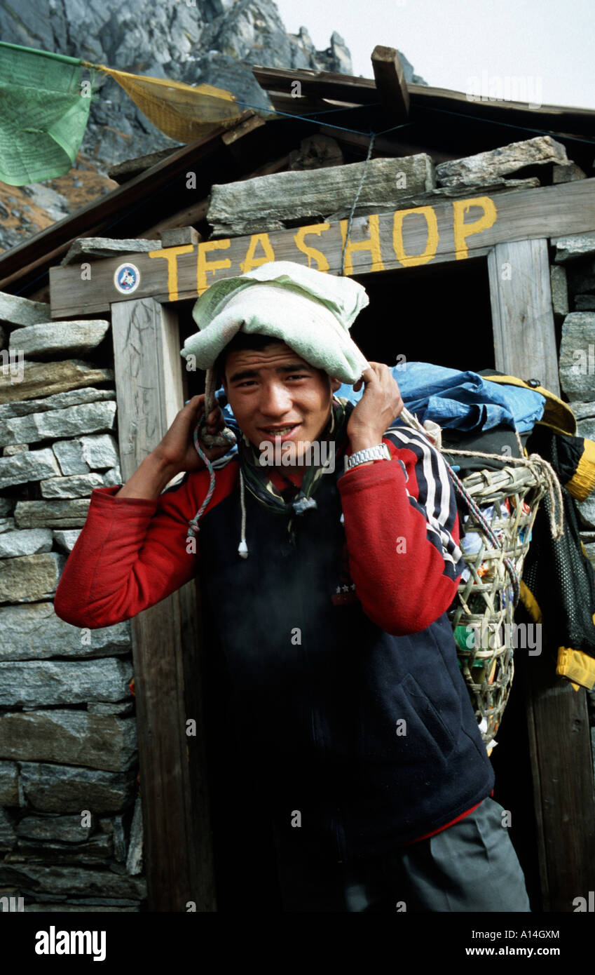 A mountain porter outside tea shop, Mera Peak, Nepal Stock Photo - Alamy