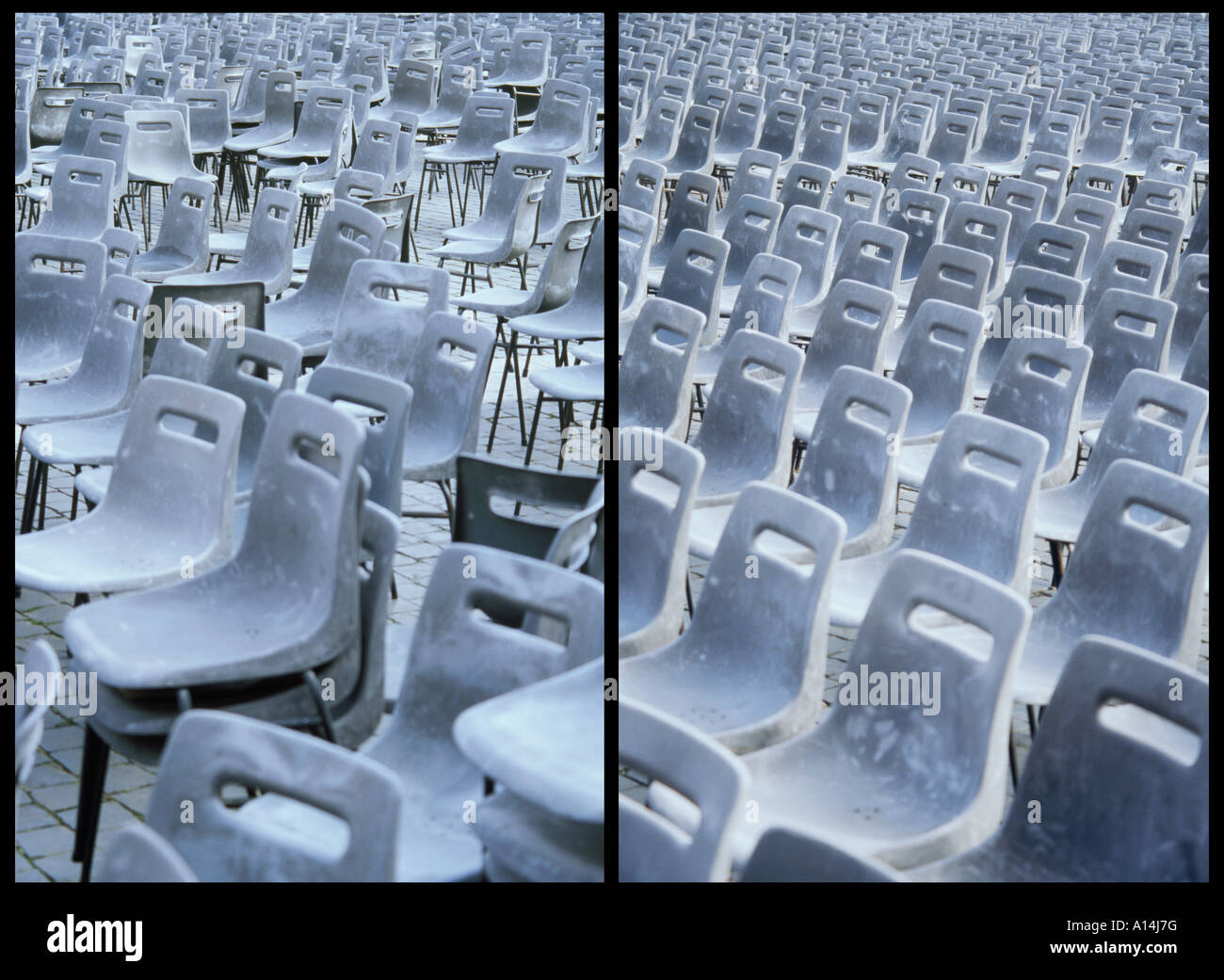 Stacked chairs and chairs in rows in Vatican Square St Peters Square ...