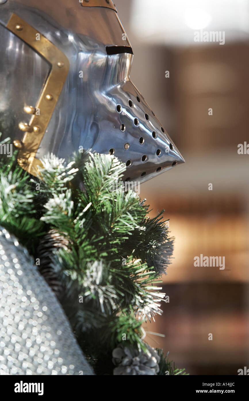 Helmsley Castle armour with Christmas decorations Stock Photo - Alamy