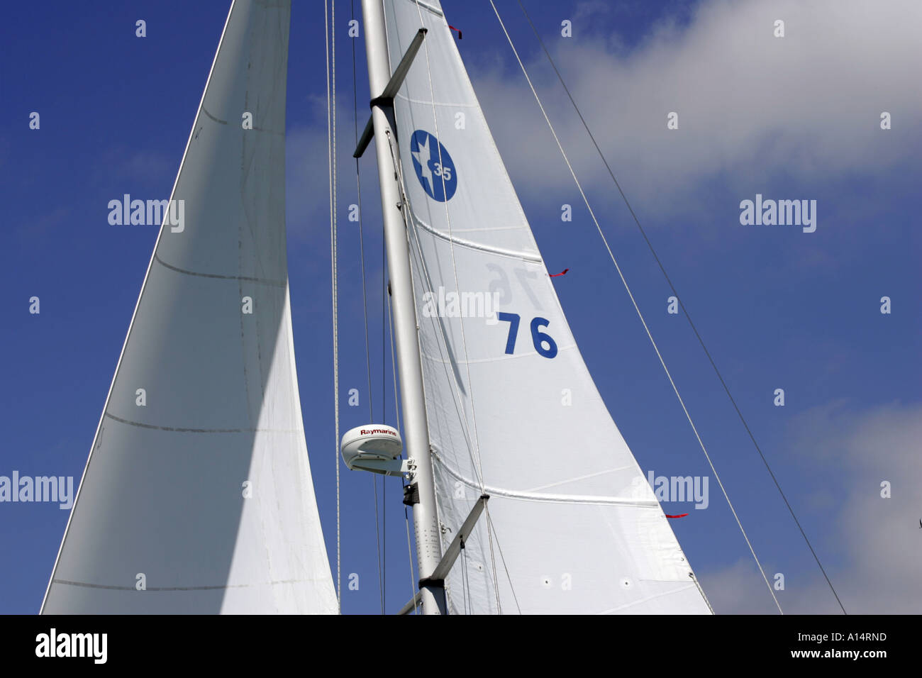 Mainsail and radar setup Stock Photo - Alamy